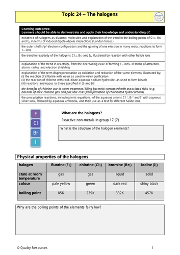 The halogens OCR AS Chemistry | Teaching Resources