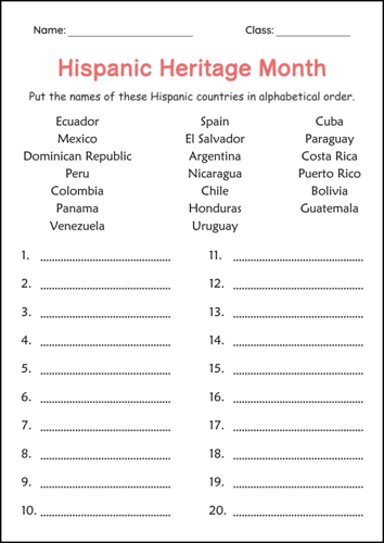 Printable Hispanic Heritage Month Activities - Hispanic Heritage Month ...