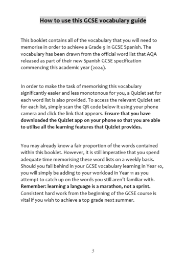 Spanish GCSE Vocab Guide | Teaching Resources