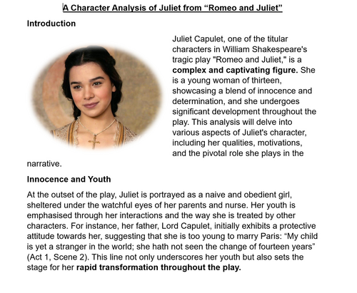 AQA English Literature GCSE Romeo & Juliet An analysis of Juliet ...