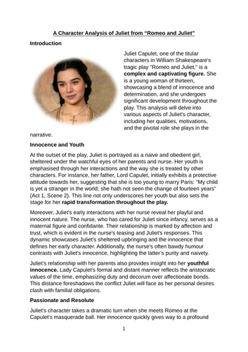 AQA English Literature GCSE Romeo & Juliet An analysis of Juliet ...