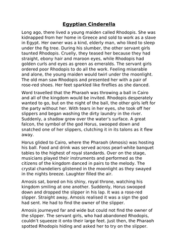 The Egyptian Cinderella- Talk for Writing Rags to Riches tale KS2 ...