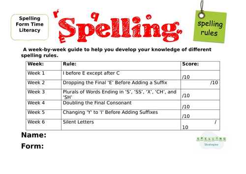 Whole School Literacy Resource - Spelling Rules Year 7 Booklet and ...