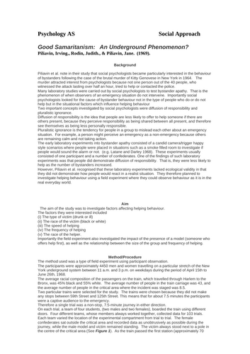 Piliavin 1969 CIE Psychology | Teaching Resources