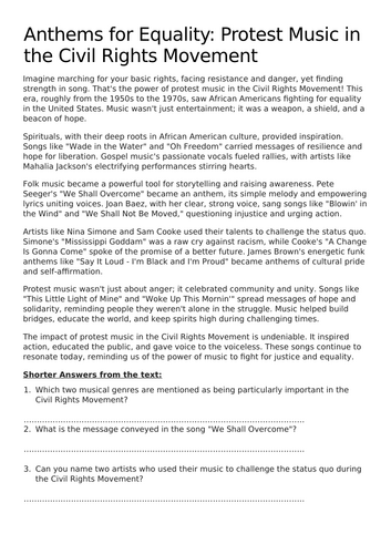 KS3 Music Cover - Protest Music in the Civil Rights Movement | Teaching ...