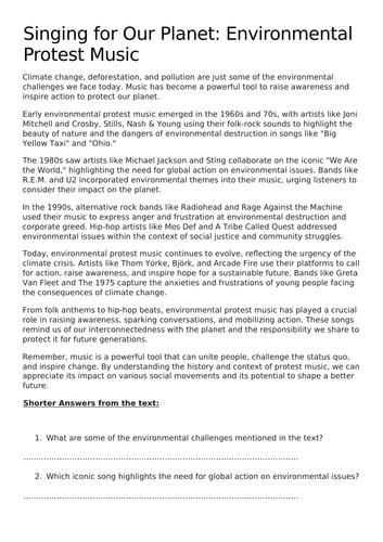 KS3 Music Cover - Environmental Protest Music | Teaching Resources