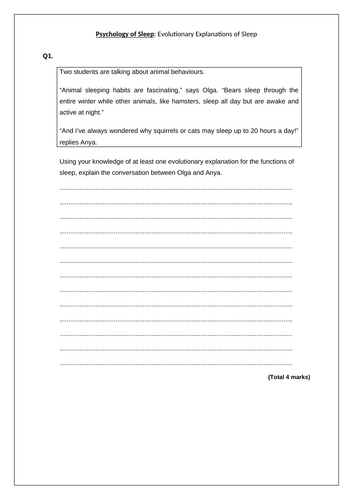 Oxford AQA A Level Psychology: EVOLUTIONARY EXPLANATIONS OF SLEEP [3.3. ...