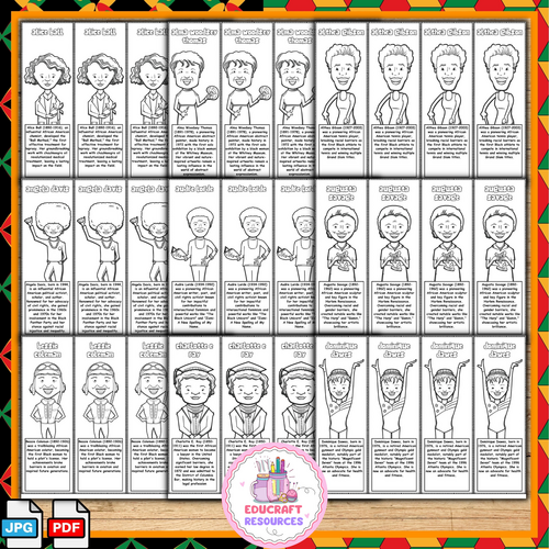 Famous Women's in black history month coloring bookmarks | Digital ...