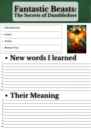 ESL Movie Guide Worksheets on "Fantastic Beasts: The Secrets of ...