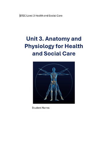 BTEC Health and Social Care Unit 3 Anatomy and Physiology Workbook | Teaching Resources