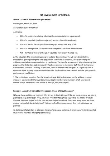 Vietnam War Pentagon Papers and LBJ speech comparison | Teaching Resources
