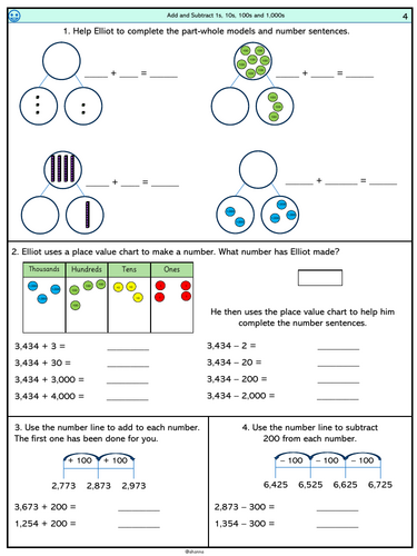 Adding and subtracting 1s, 10s, 100s and 1,000s Easy | Teaching Resources