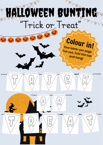 Trick or Treat Halloween Bunting - Classroom Colouring In Display ...