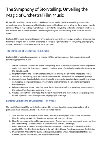 KS3 Music Cover - Orchestral Film Music | Teaching Resources