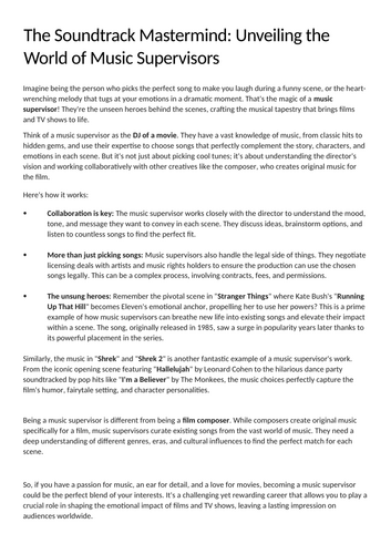 KS3 Music Cover - Music Supervisors (Film and TV Music) | Teaching ...