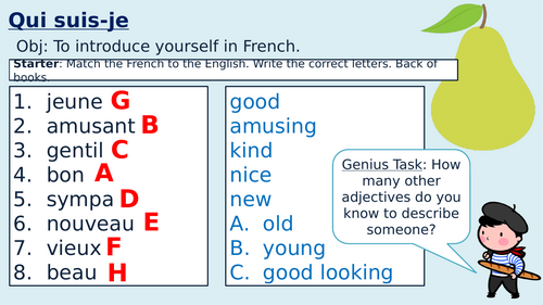 NEW AQA GCSE French: 1.1G Qui suis-je | Teaching Resources