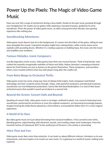 KS3 Music Cover - Video Game Music | Teaching Resources