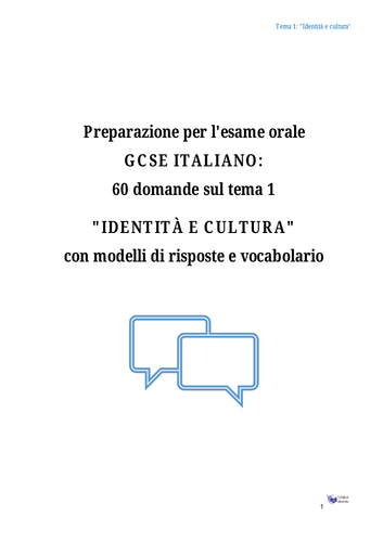 GCSE Italian Speaking Theme 1Identity and Culture | Teaching Resources