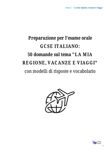 GCSE Italian Speaking Theme 2 Local area, holiday, travel | Teaching ...