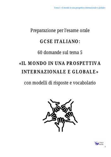 GCSE Italian Speaking Theme 5 International and global dimension ...