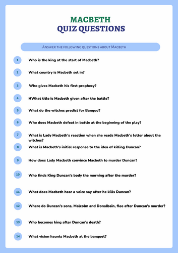 Macbeth Quiz on Plot and Characters – Essential Knowledge for GCSE | Teaching Resources