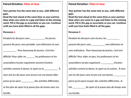 NEW SPEC Paired Dictations for GCSE French Module 1 | Teaching Resources