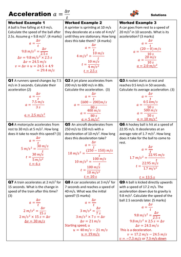 Acceleration, a=v÷t - SLOP Calculations worksheet with answers ...