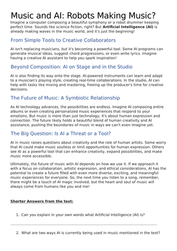 KS3 Music Cover - Music and Artificial Intelligence | Teaching Resources