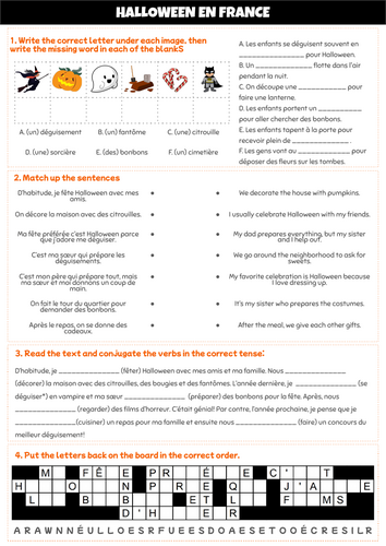French IGCSE Revision Worksheet: Halloween (topic of celebration ...