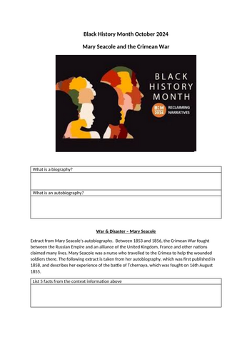 Mary Seacole Black History Month October 2024 Reading Comprehension ...