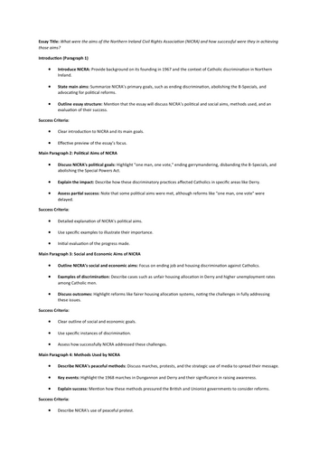 Leaving Cert History essay plan: Aims and Successes of NICRA | Teaching ...