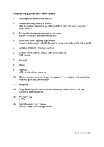 AQA plant disease worksheet, biology 9-1 GCSE | Teaching Resources