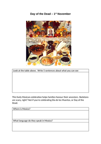 English KS3 / KS4 Day of the Dead 1st November Reading Comprehension ...