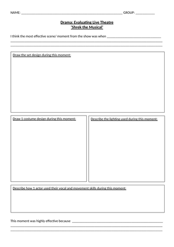 Live Theatre Evaluation Full Scheme of Work - Shrek the Musical ...