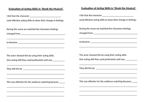Live Theatre Evaluation Full Scheme of Work - Shrek the Musical ...
