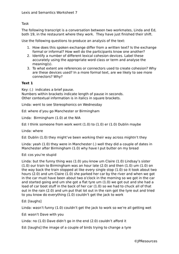 Lexis and Semantics - English Language A Level Unit | Teaching Resources