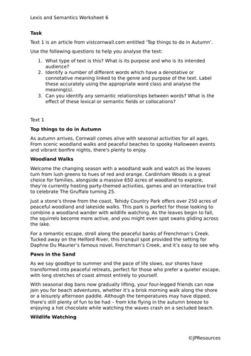 Lexis and Semantics - English Language A Level Unit | Teaching Resources