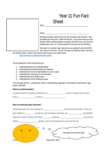 Year 11 fun fact sheet | Teaching Resources