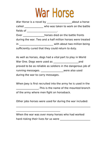 War Horse The Play yr 8 complete SOW and lessons | Teaching Resources