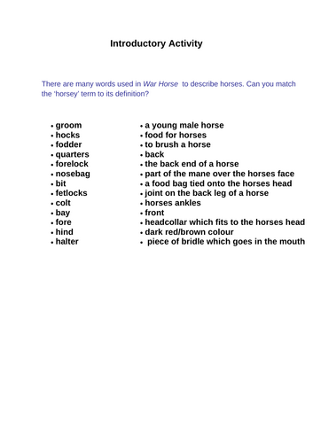 War Horse The Play yr 8 complete SOW and lessons | Teaching Resources