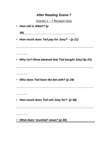 War Horse The Play yr 8 complete SOW and lessons | Teaching Resources