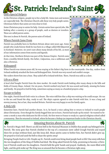 Saint Patrick Day Biography Reading | Teaching Resources