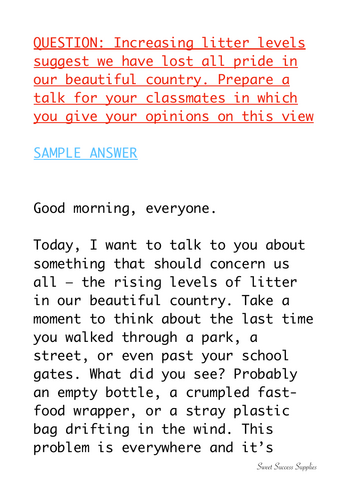 Prepare a talk for your classmates in which you give your opinions on ...