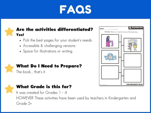 The Proudest Blue Book Activities - Literacy Skills and Story Elements ...