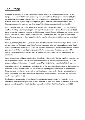 The Titanic - reading comprehension | Teaching Resources