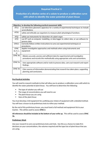 AQA A Level Biology Required Practical 3 (dilution series / water ...