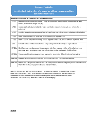 AQA A Level Biology Required Practical 4 (permeability of cell-surface ...