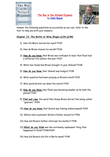 The Boy in the Striped Pyjamas Comprehension [Chapter 13] | Teaching ...