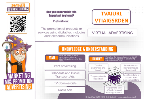 Marketing Mix: Promotion - Advertising - FREE Worksheet & Youtube Video ...