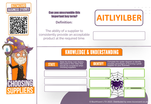 Choosing Suppliers - FREE Worksheet & Youtube Video - GCSE Business ...